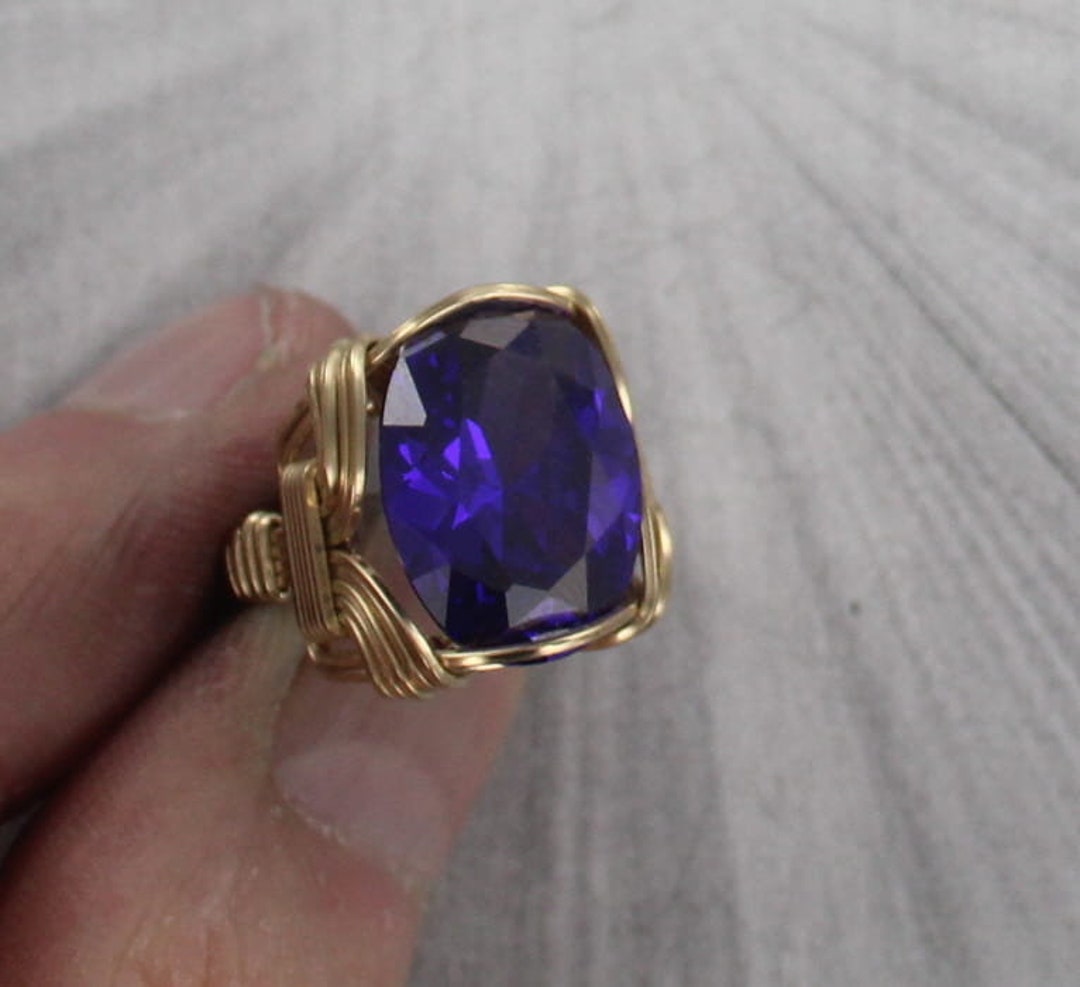 Lab Created Tanzanite Ring - C Z Ring - 14kt Rolled Gold - Made to Fit ...