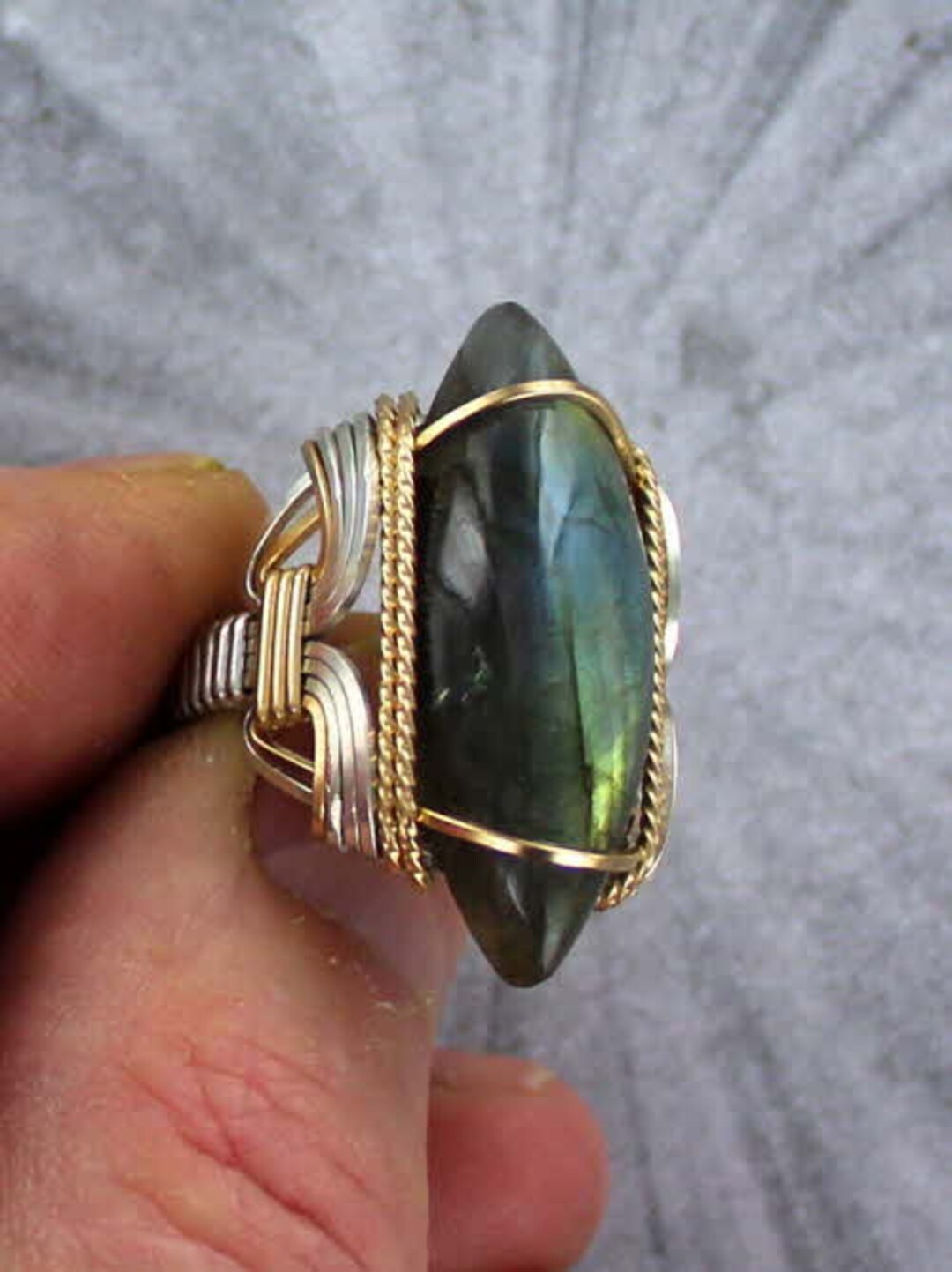 Large Labradorite Ring in Sterling Silver and 14kt Rolled Gold -- Made ...