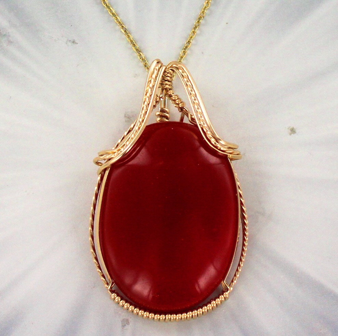 Natural Red Jade Gemstone Pendant in 14kt. Rolled Gold ---- - Jade ...