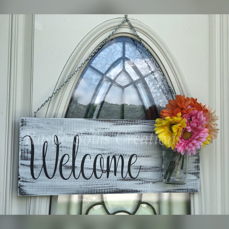 Front Door Welcome Sign With Mason Jar Vase Welcome Mason - Etsy