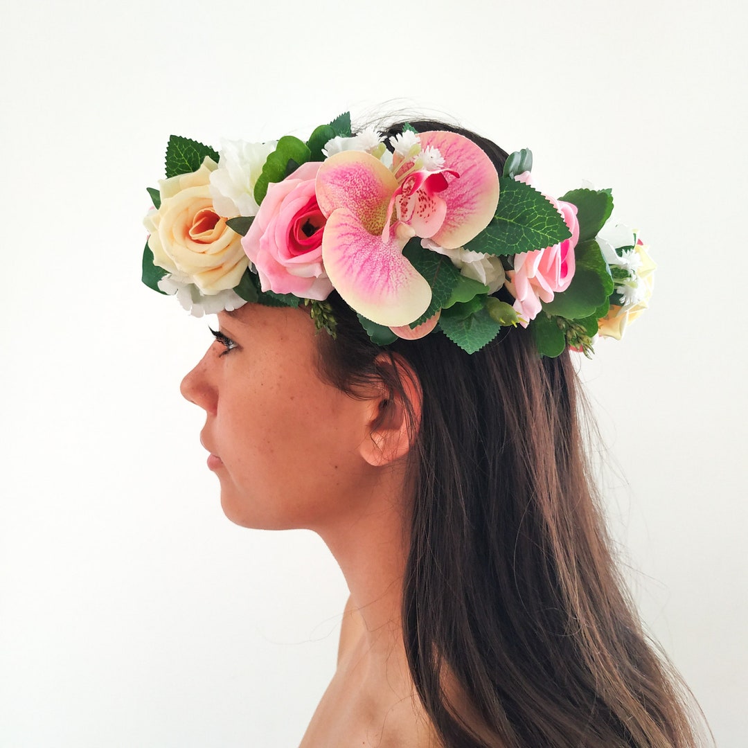 Yellow and Pink Rose Flower Crown - Etsy