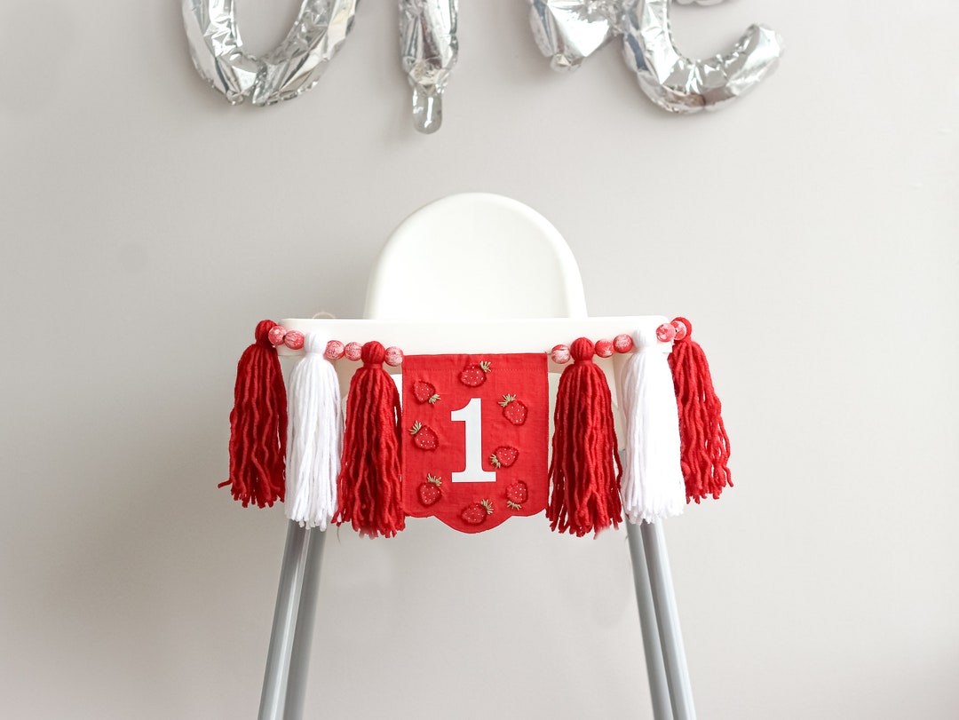 Red Strawberry High Chair Banner, Berry First Birthday Highchair Banner ...