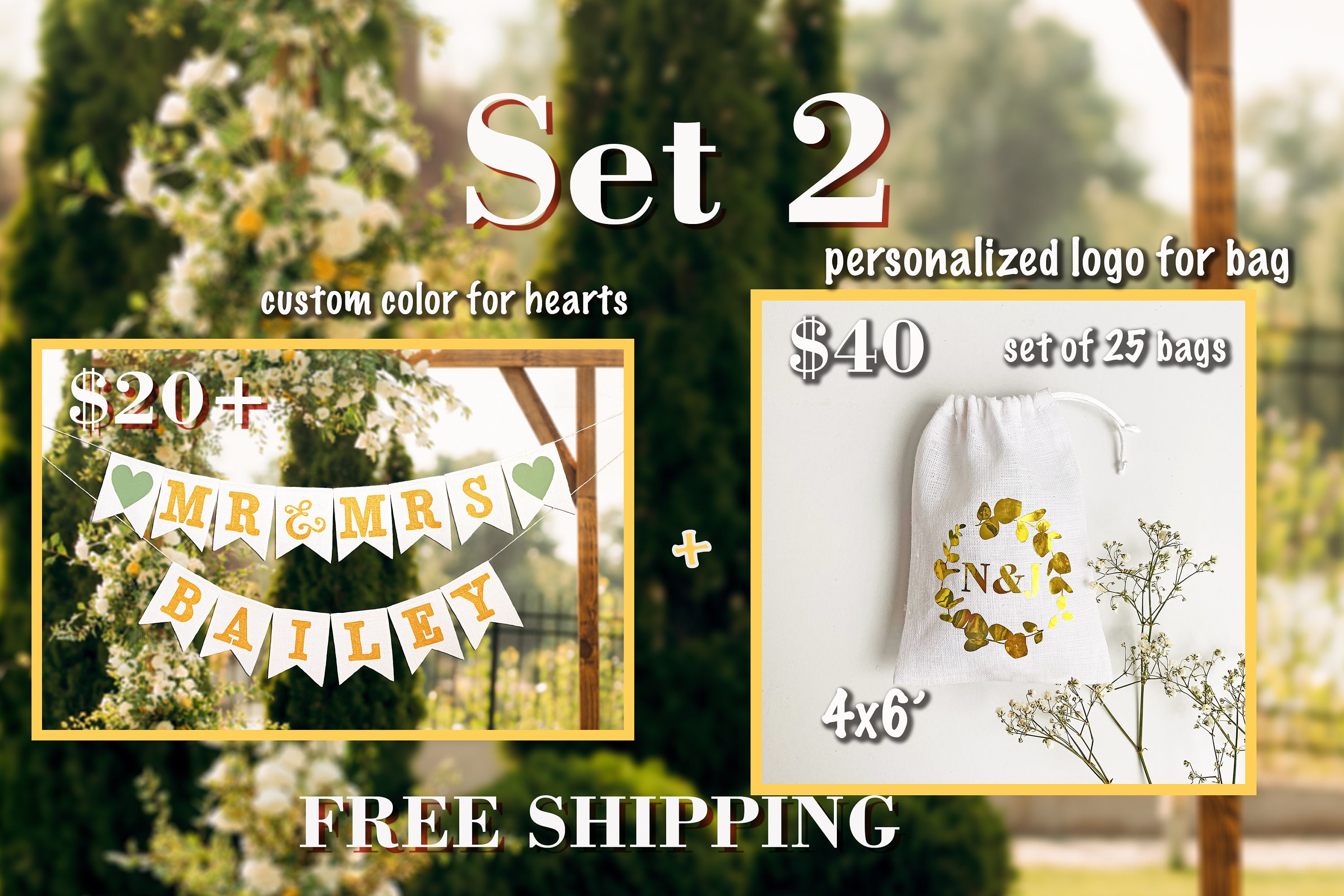 Golden Wedding Backdrop Set Hitched Banner and Custom Bags - Etsy