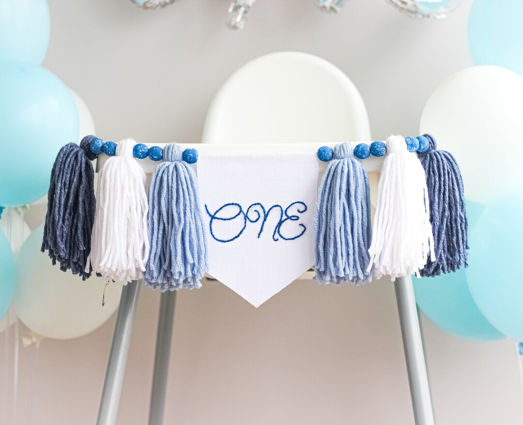 One Highchair Garland, White Tassel Garland, One Year Old Boy Birthday ...