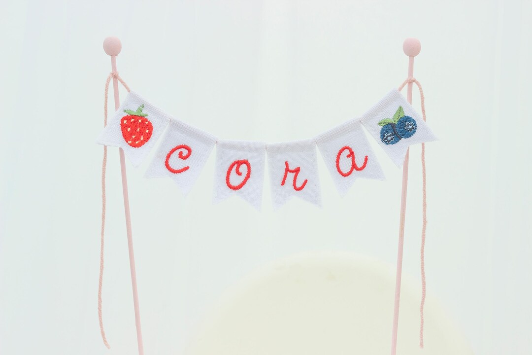 Embroidered Strawberry Bilberry Cake Topper: Berry Theme Birthday Decor ...