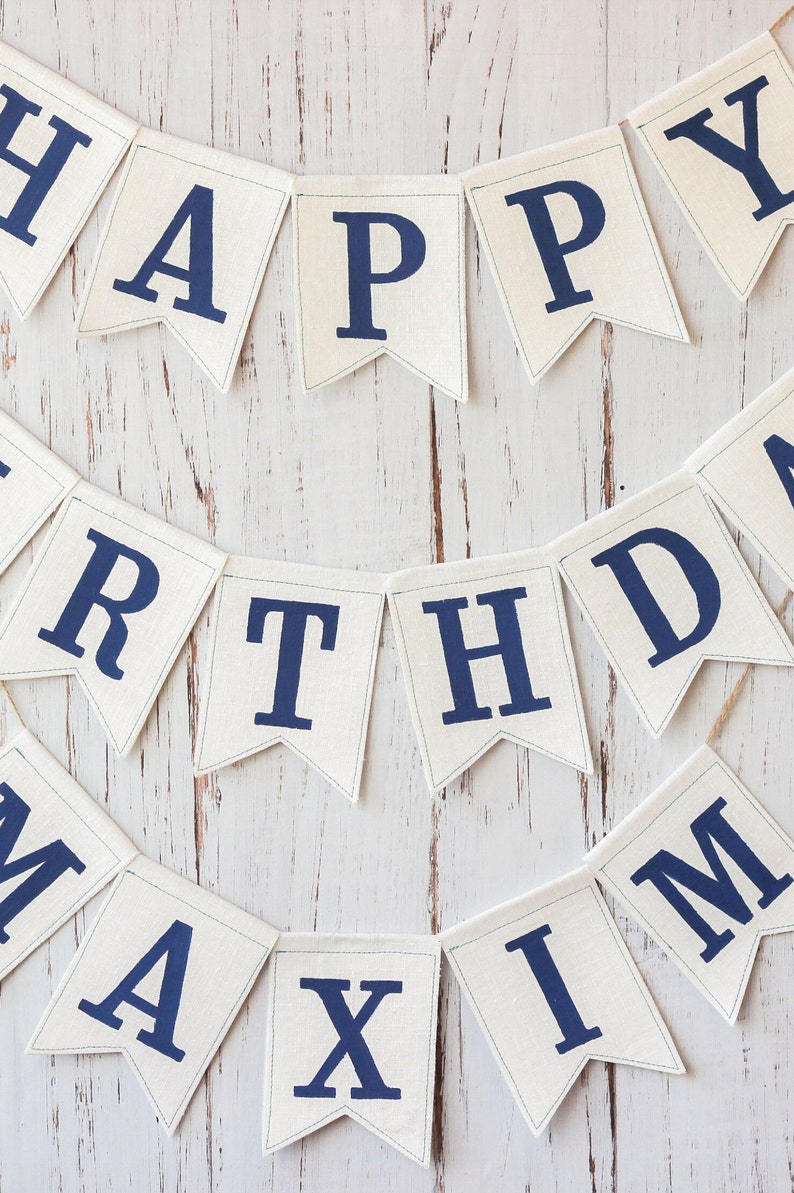 Happy Birthday Navy Banner With Name | Personalized Fabric Garland ...
