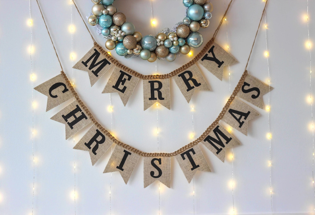 Merry Christmas Garland for Mantel, Vintage Merry Christmas Banner ...