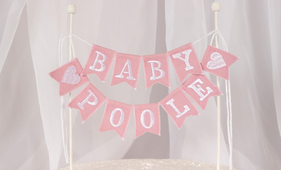 Pink Baby Name Embroidered Cake Topper • First Birthday Girl Decor ...