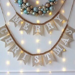 Merry Christmas Garland for Mantel, Vintage Merry Christmas Banner ...