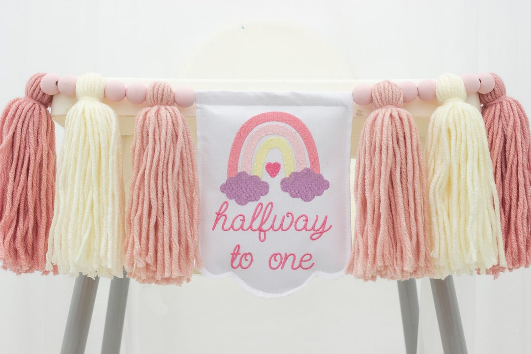 Pink Rainbow High Chair Banner: Embroidered Half Birthday Garland - Etsy