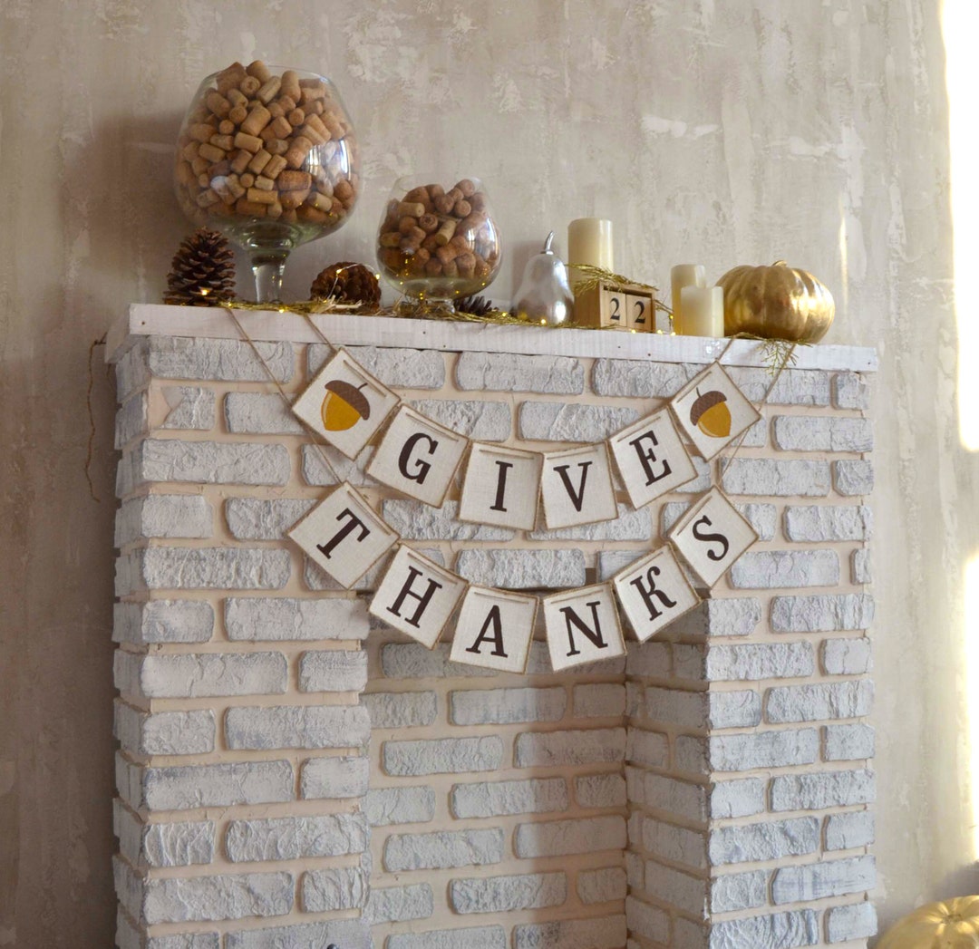 Give Thanks Burlap Banner: Thanksgiving Fall Decor - Etsy