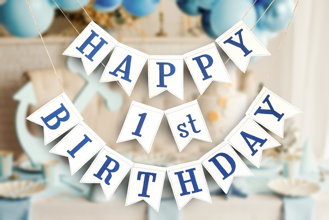 Bunting Baby Blue Happy Birthday Banner Personalized Highchair Banner ...