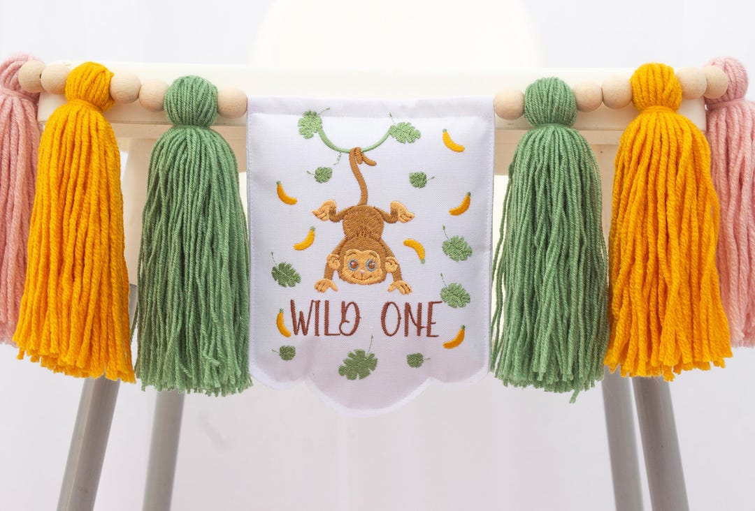 Wild One Monkey High Chair Banner, Jungle Themed for Girl First ...