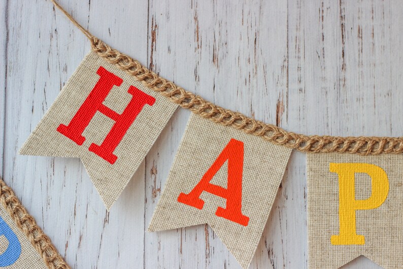 Rainbow Burlap Happy Birthday Banner: Custom Name Bunting - Etsy