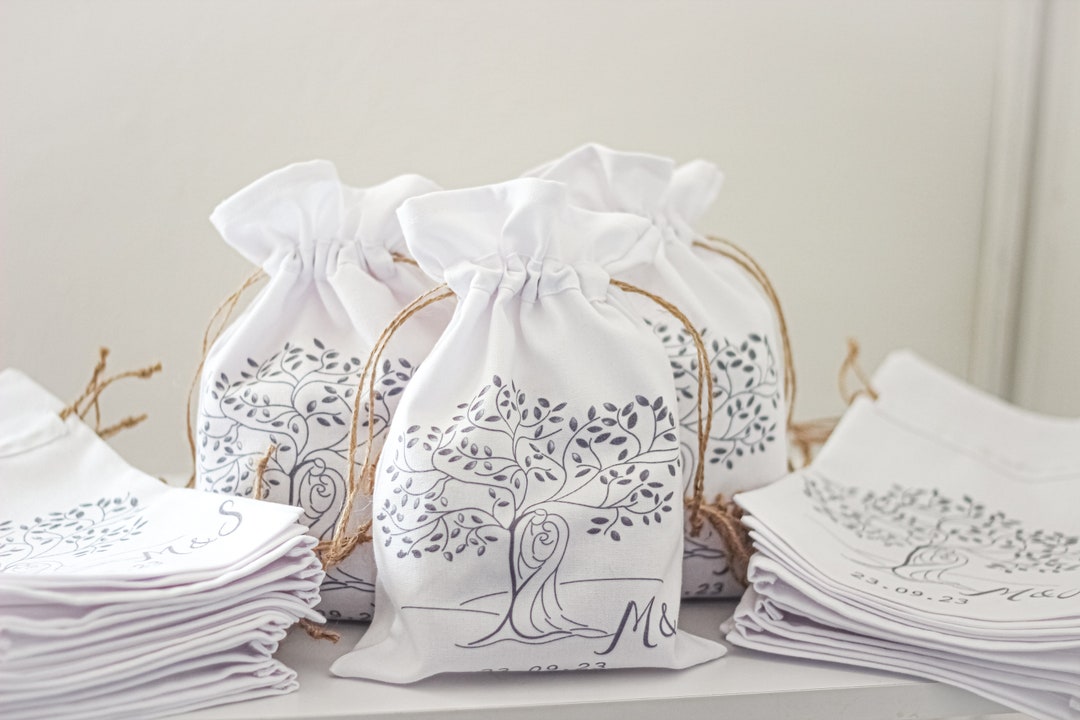 7x10 Gift Bags With Custom Logo, Personalized Makeup Bags, White Cotton ...