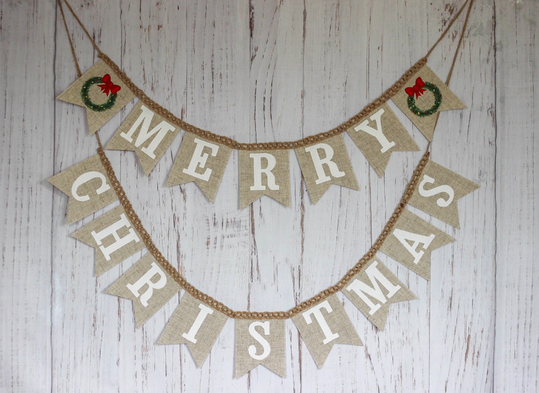 Merry Christmas Burlap Banner, Fireplace Decoration Christmas, Painted ...