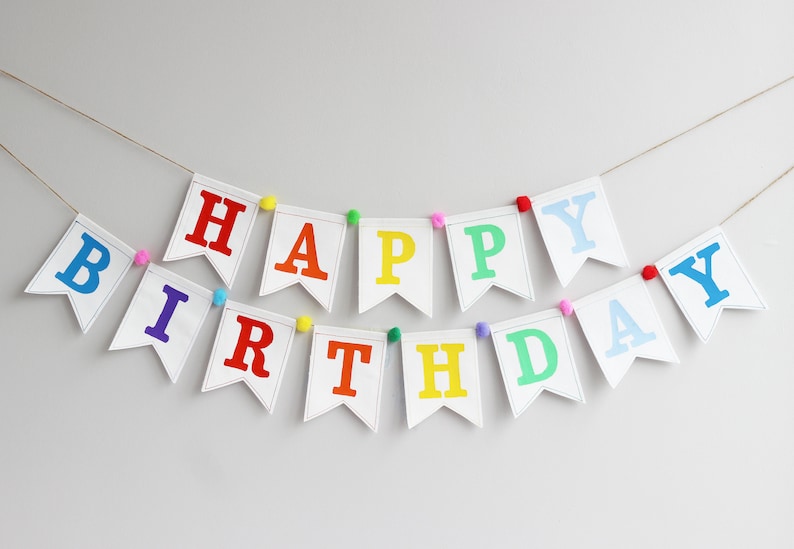 Pompom Garland Happy Birthday Garland Colorful Garland - Etsy