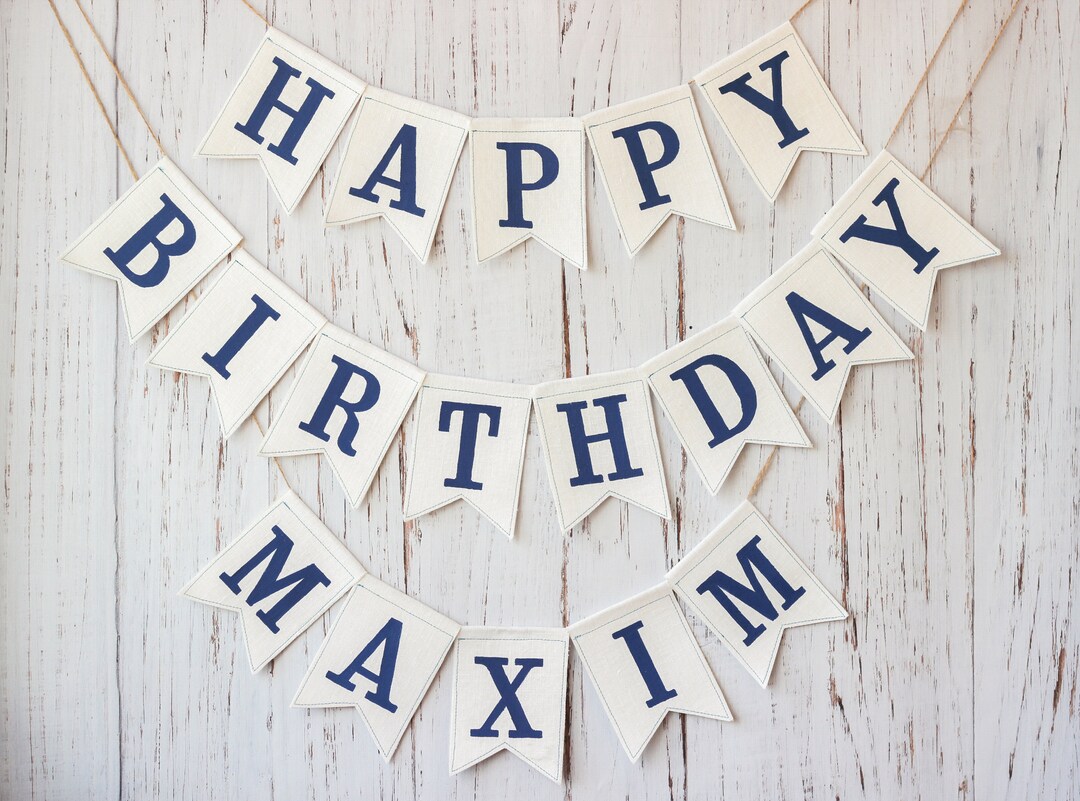 Happy Birthday Navy Banner With Name | Personalized Fabric Garland ...