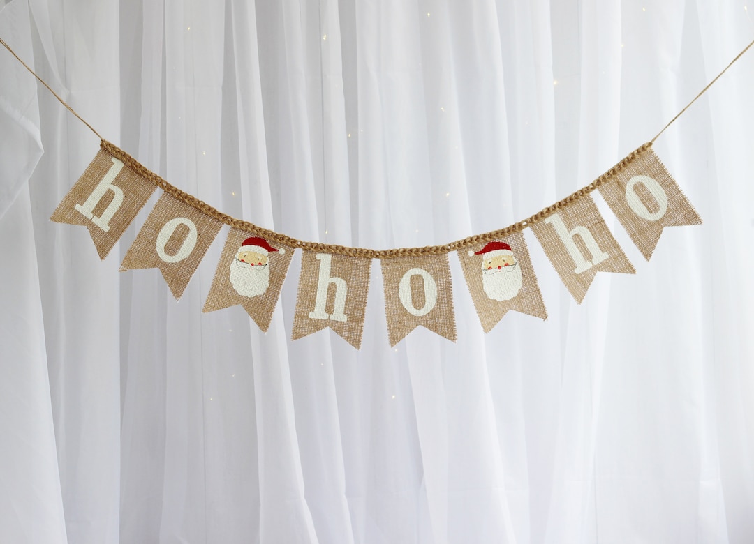 Ho Ho Ho Christmas Tree Banner - Rustic Burlap Christmas Bunting ...