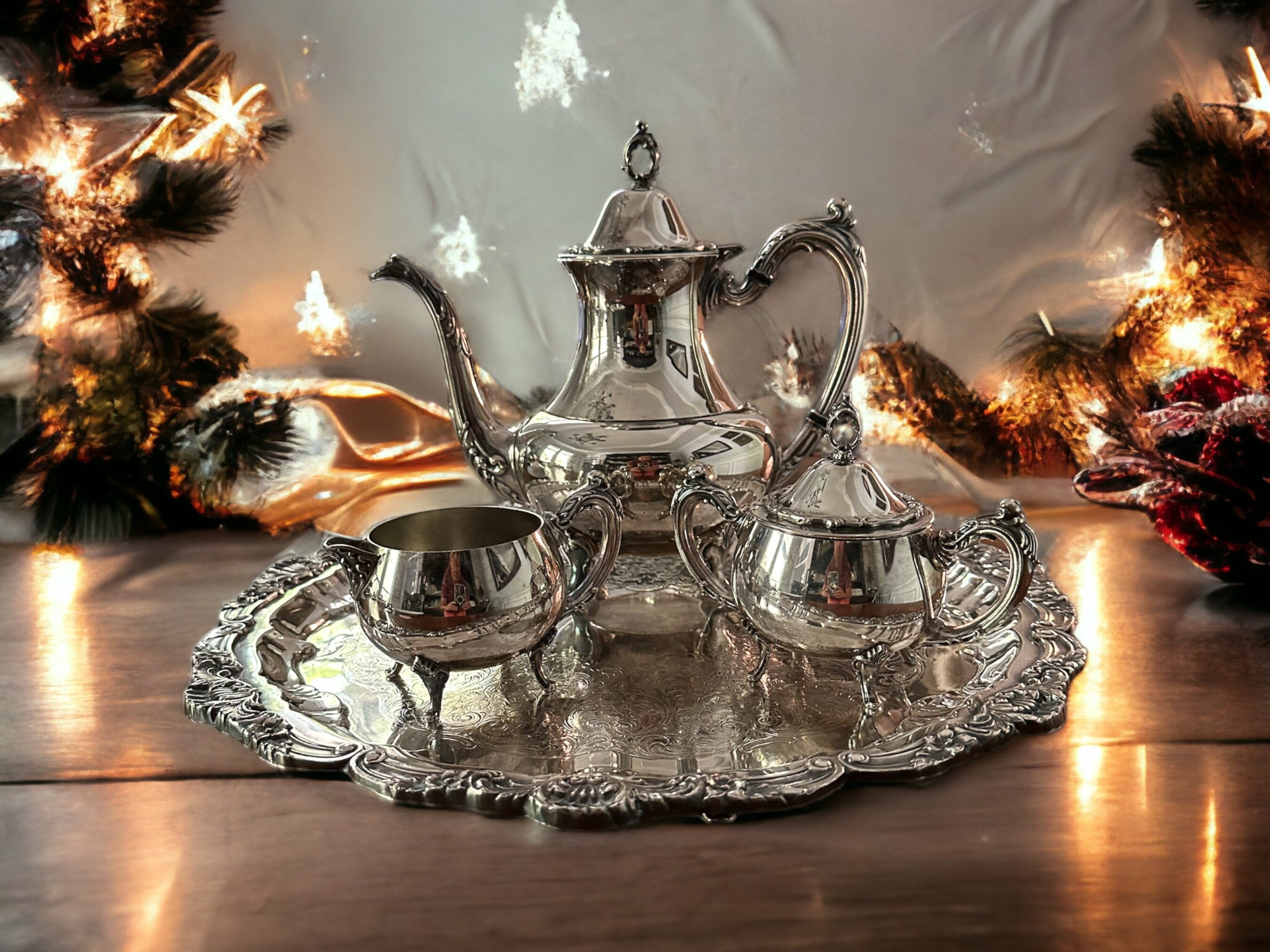 Ornate Oneida Silver Coffee/ Tea Set and Tray - Etsy