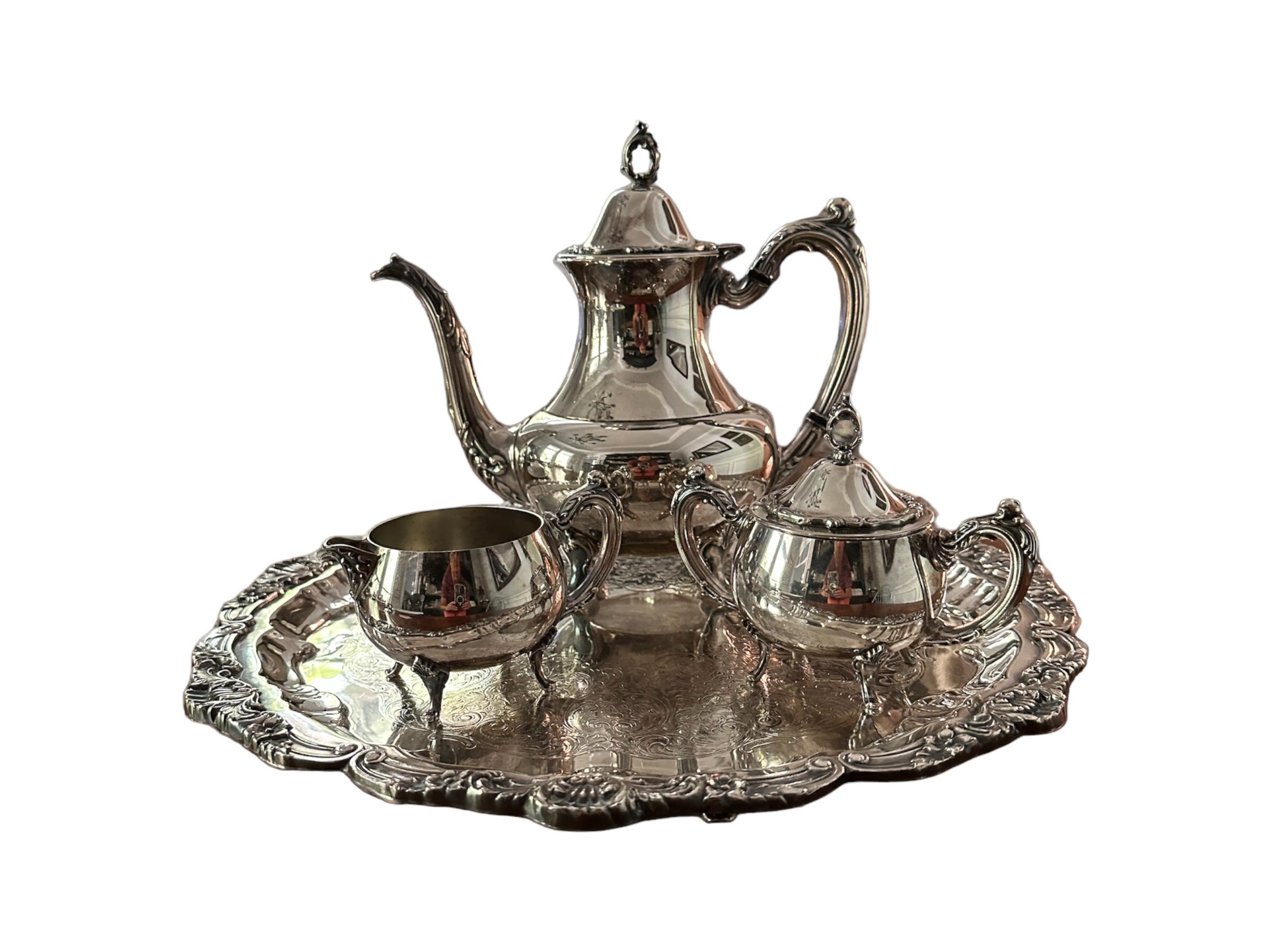 Ornate Oneida Silver Coffee/ Tea Set and Tray - Etsy