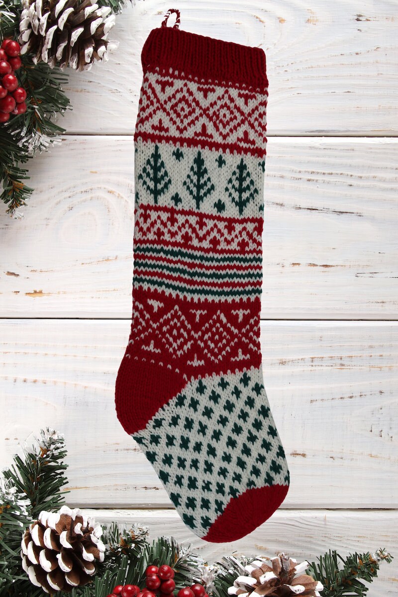 Vintage Christmas Stocking Knitting Pattern: Fair Isle Holiday Decor ...