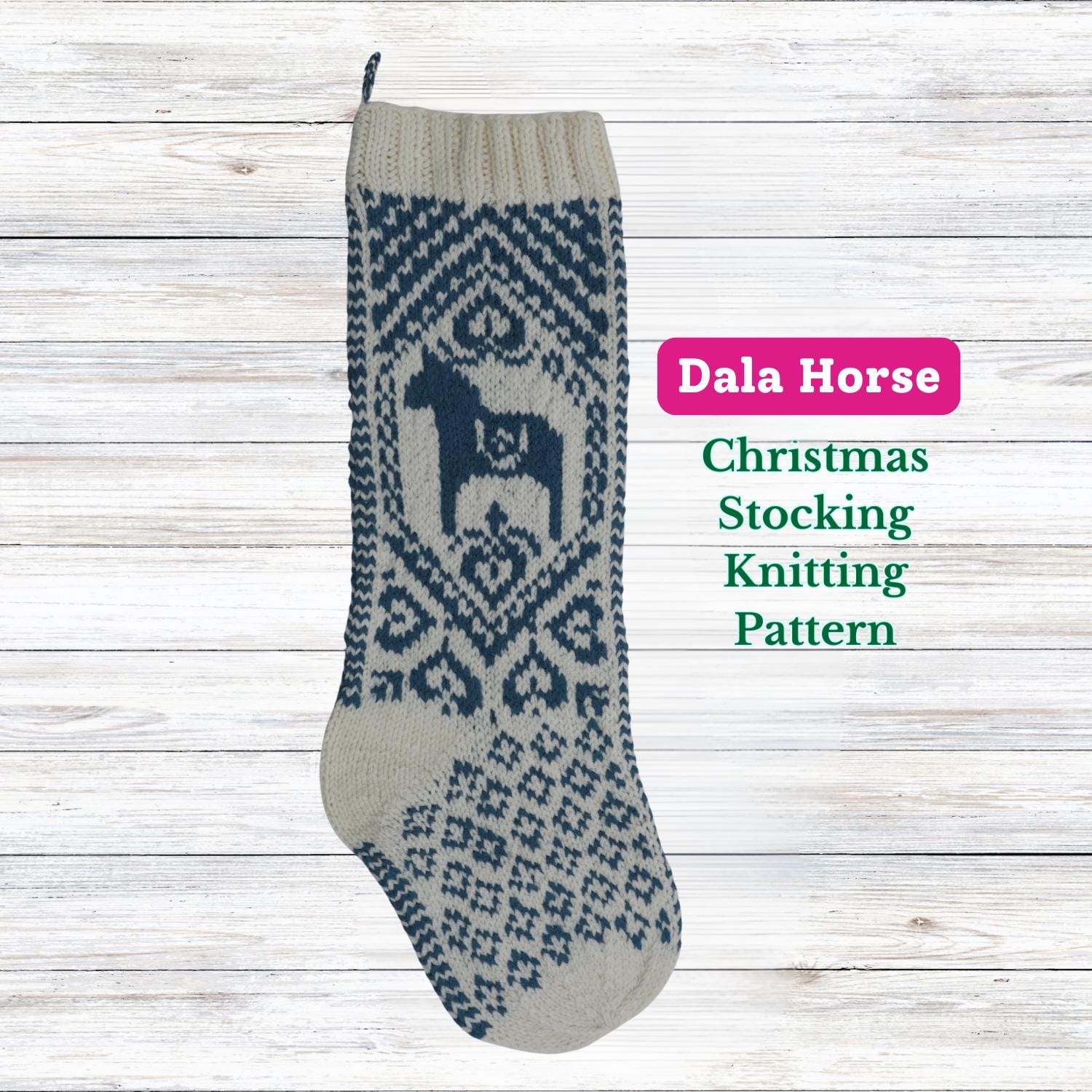 Dala Horse Christmas Stocking Knitting Pattern: Scandinavian Holiday ...