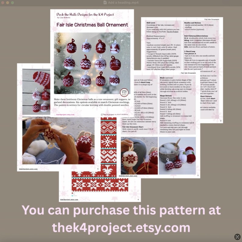 Fair Isle Christmas Ball Ornament Knitting Pattern: Six Motifs (PDF ...