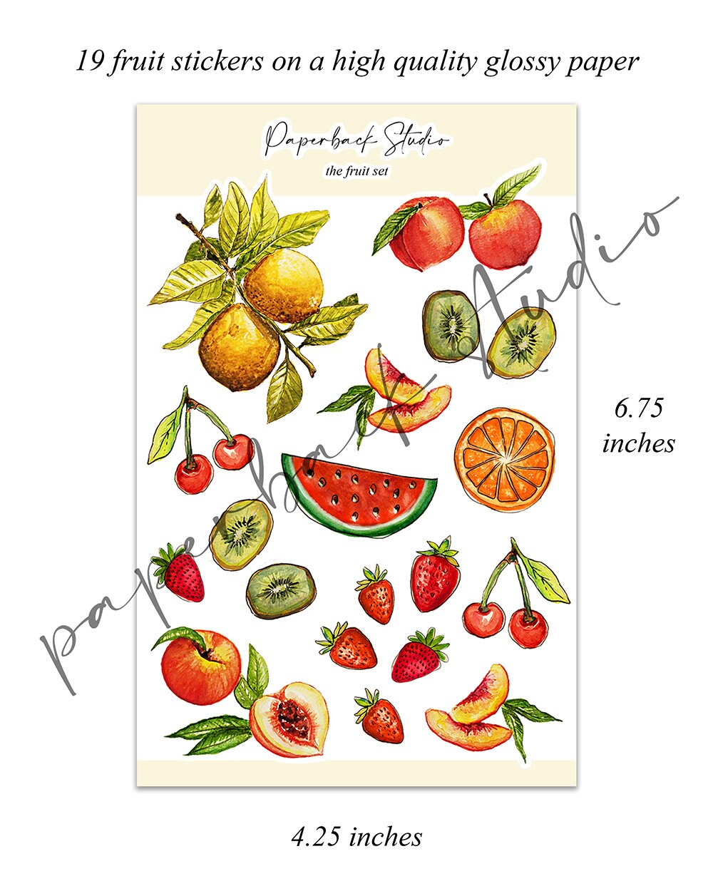 The Fruit Set Sticker Sheet - Hand Drawn Fruit Stickers (lemon, Peaches ...