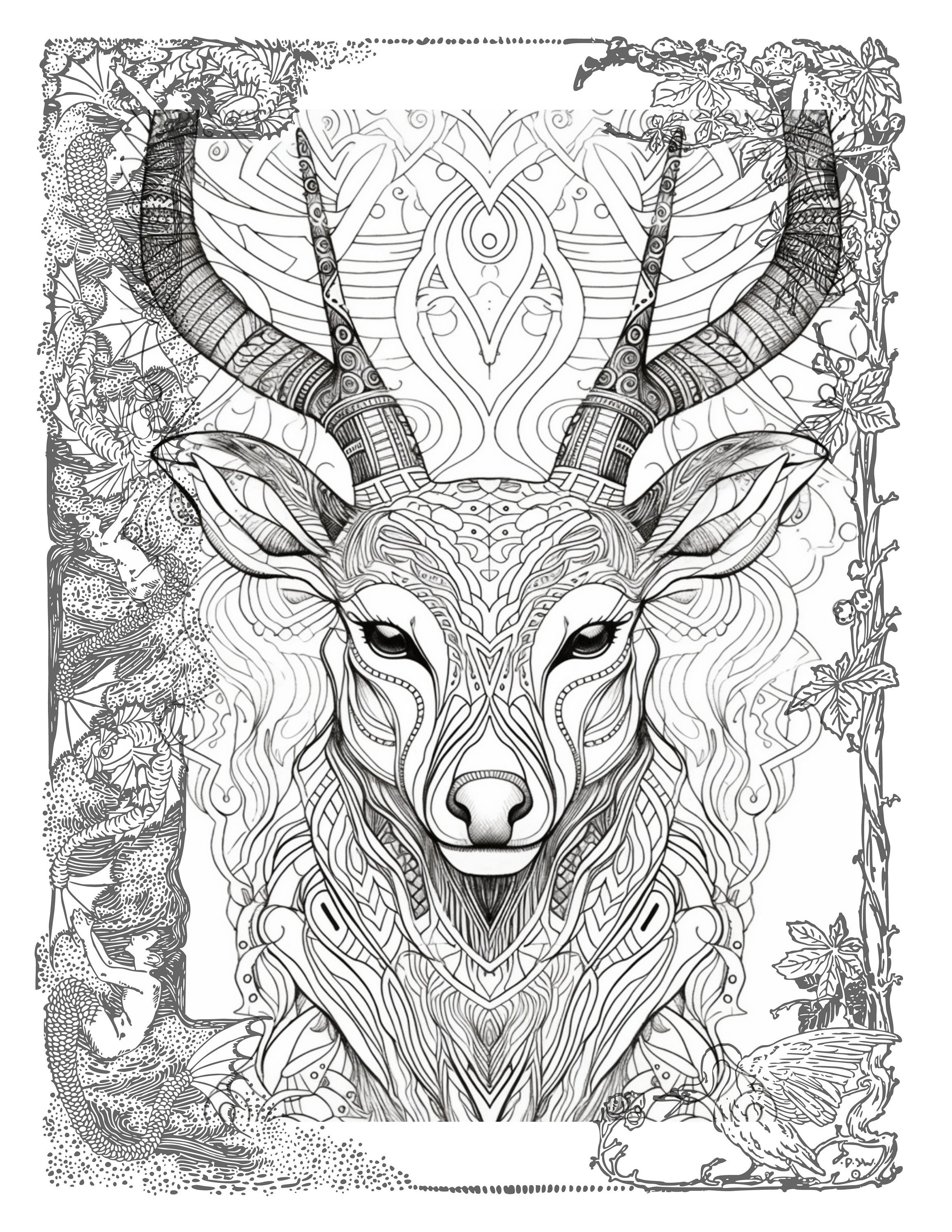 Young Adults Coloring Pages Animals With Horns Printable PDF Teenagers ...