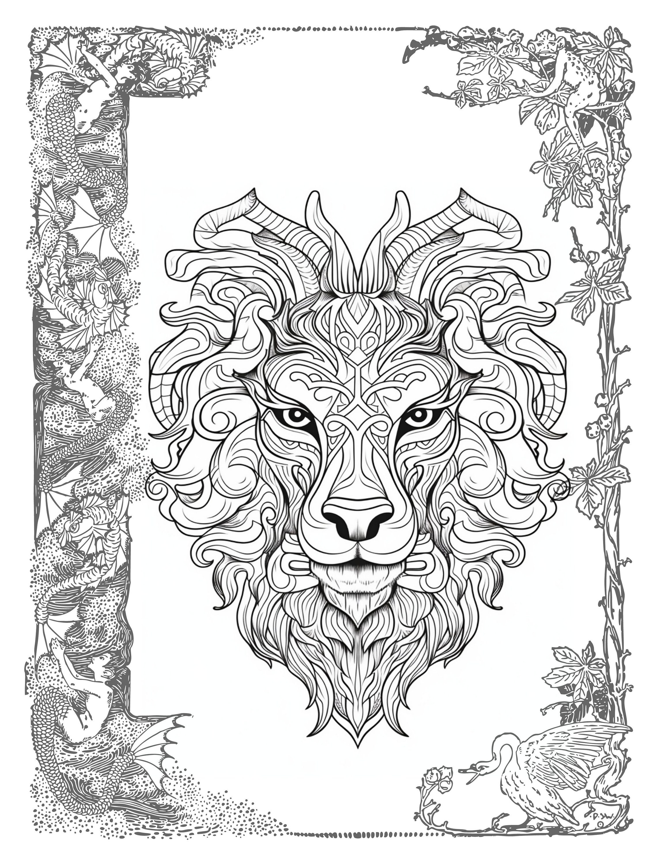 Young Adults Coloring Pages Animals With Horns Printable PDF Teenagers ...
