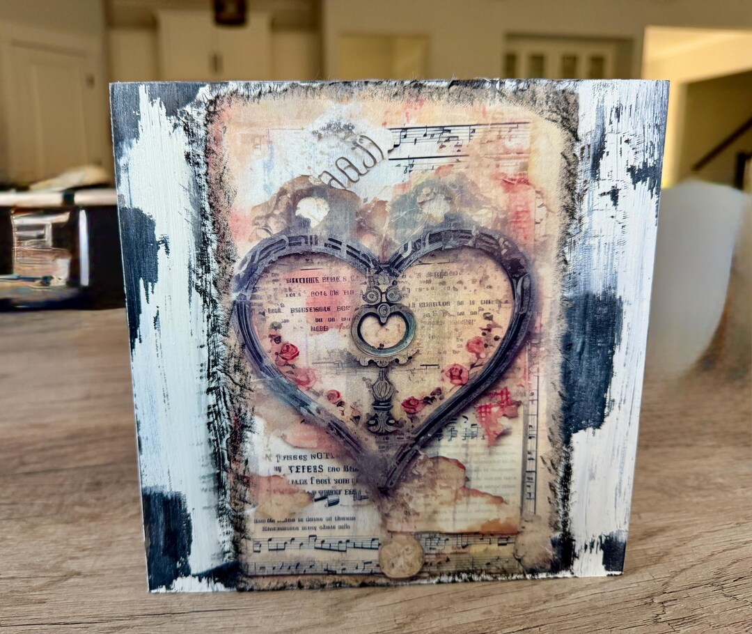 Rustic Chippy Black and White Wood Shelf Sitter: Vintage Key & Heart ...