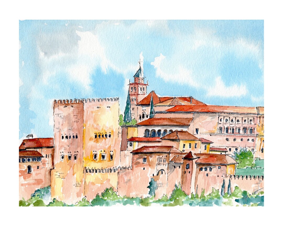 Spain Watercolor Painting, Art Print, Granada,andalusia,spain Alhambra ...