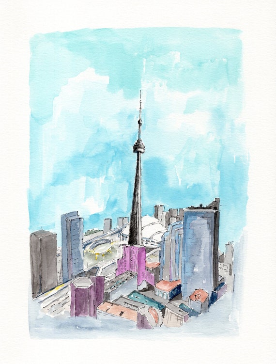 Toronto watercolor Toronto CN Tower painting Toronto original ...