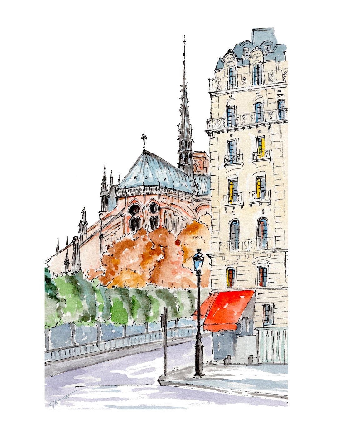 Paris Watercolor Painting, Art Print, Paris Painting, Paris Notre Dame ...