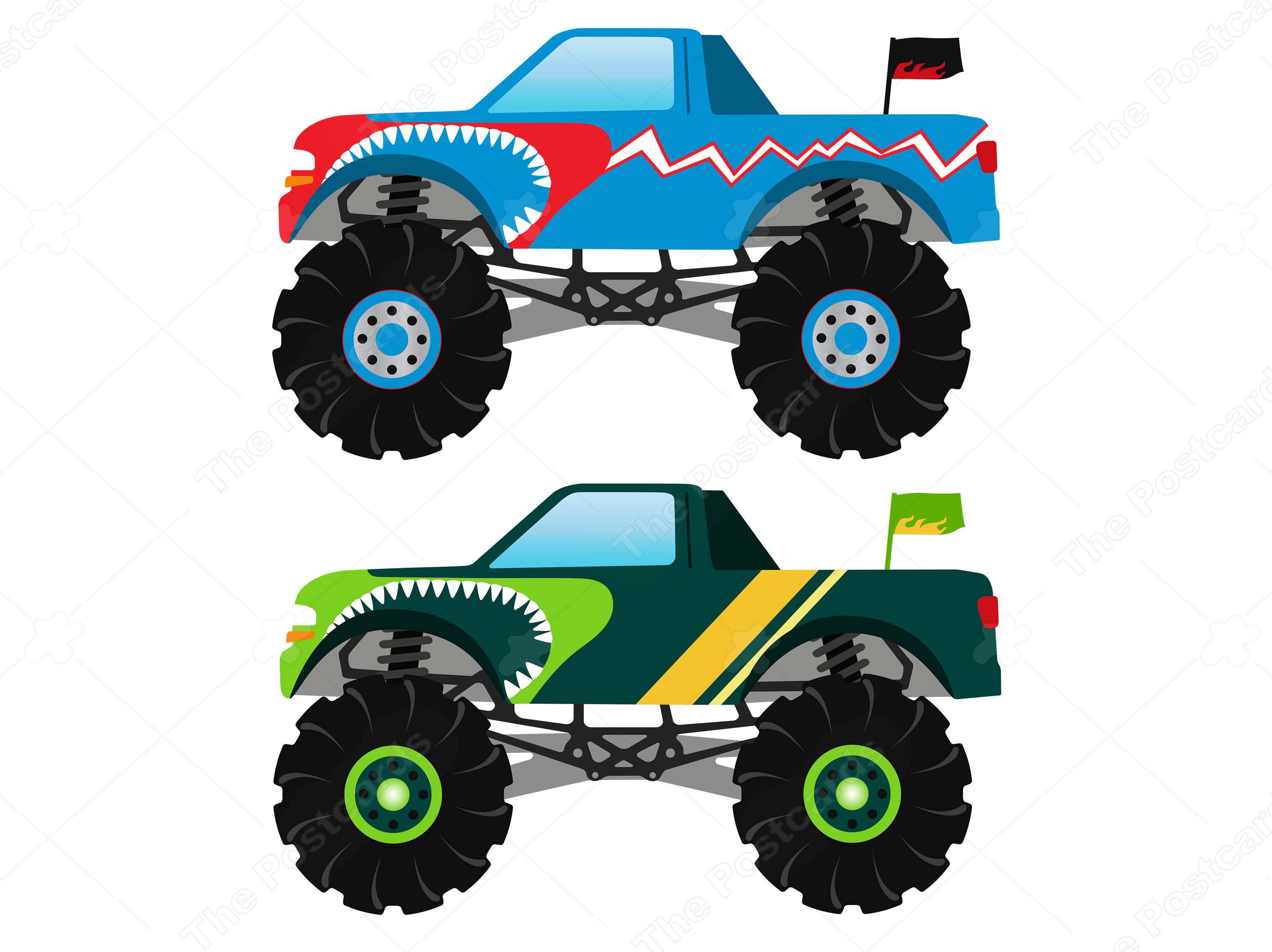 Monster Trucks Clip Art Set INSTANT DOWNLOAD Digital Clipart - Racing ...