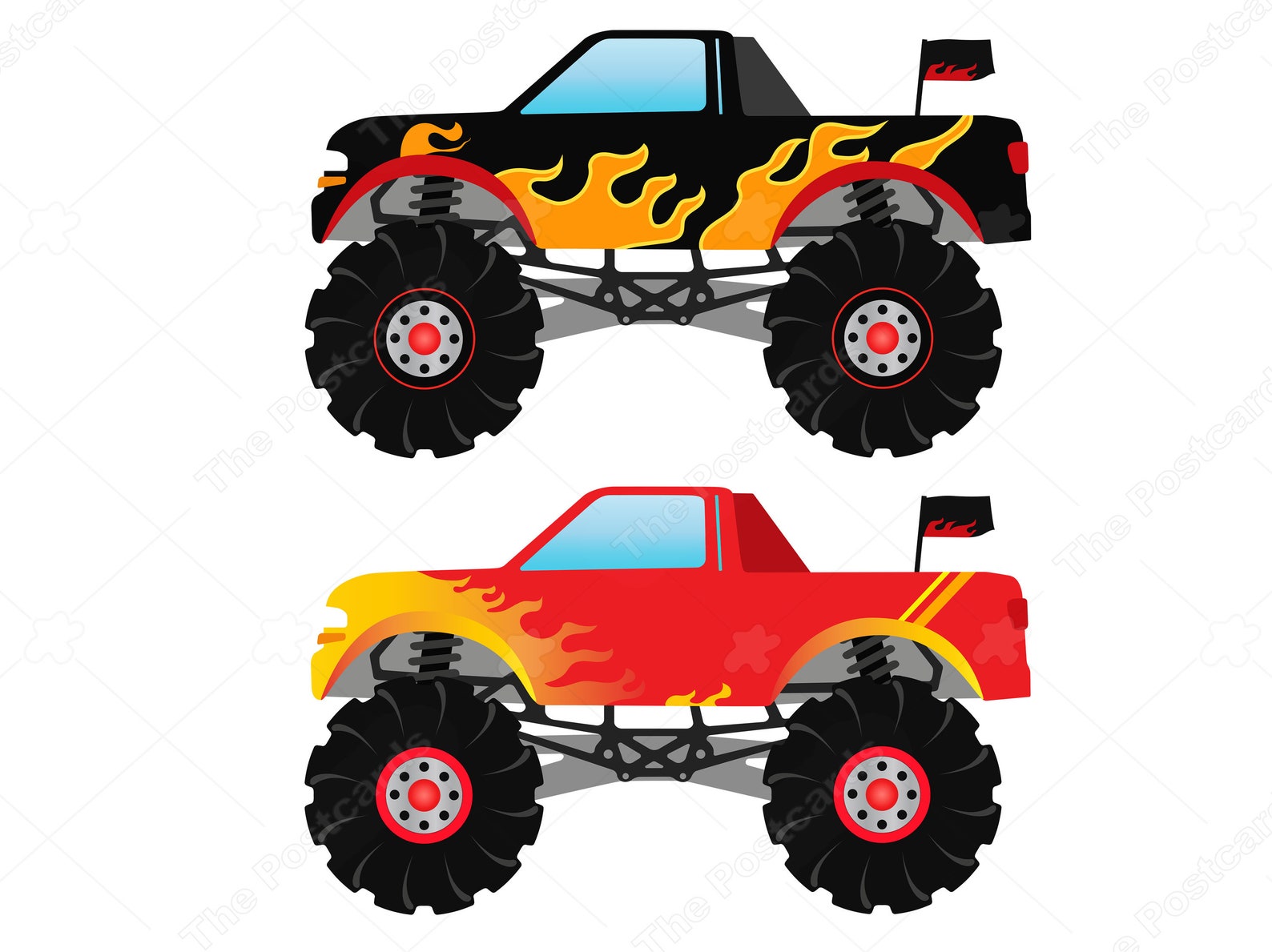 Monster Trucks Clip Art Set INSTANT DOWNLOAD Digital Clipart - Racing ...
