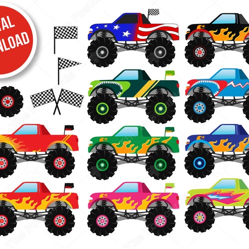 Monster Truck Clipart Big Truck Clip Art Car Racing Clipart - Etsy