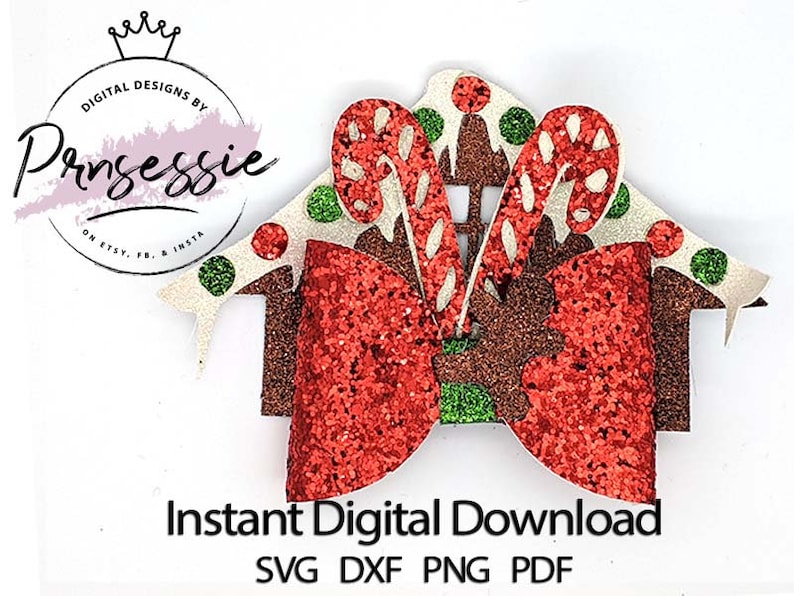 Digital SVG DXF PDF Gingerbread Candy Cane Bow Template | Etsy