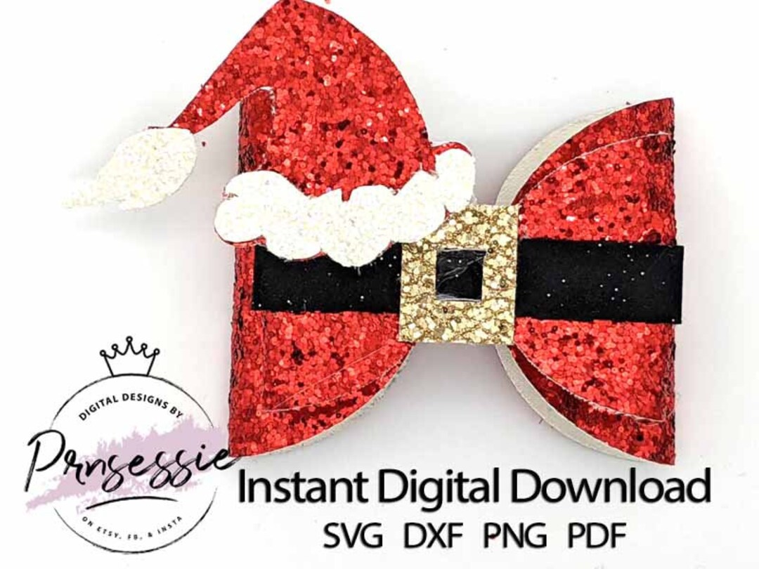 Digital SVG DXF PDF Christmas Santa Bow Template, Winter, Digital Bow ...