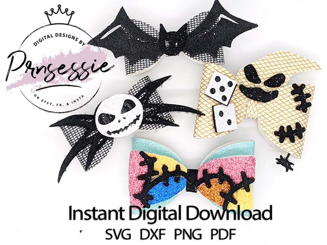 Digital SVG, DXF, PDF Nightmare Bow Template Bundle, Jack and Sally Svg ...