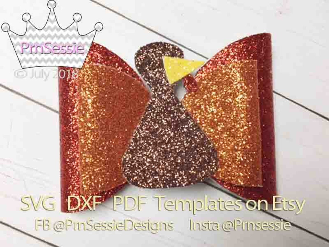 Digital SVG PDF DXF Turkey Hair Bow Template, Thanksgiving Bow ...