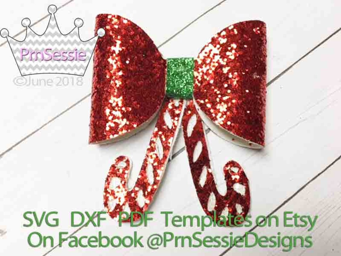 Digital SVG, DXF, PDF Gingerbread Candy Cane Bow Template, Winter Svg ...
