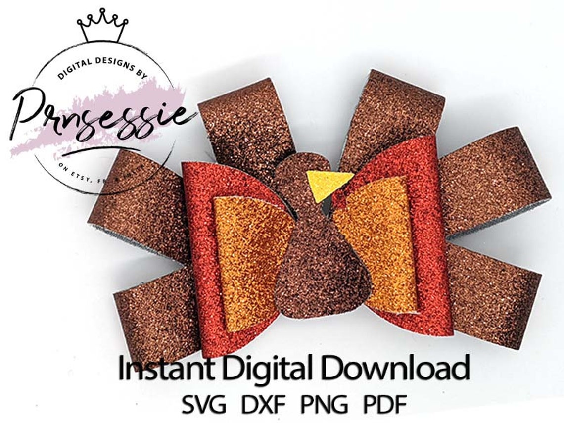 Digital SVG PDF DXF Turkey Hair Bow Template, Thanksgiving Bow ...