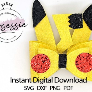 Digital SVG, DXF, PDF Anime Hair Bow Template, Anime Bow, Pikachu Bow ...