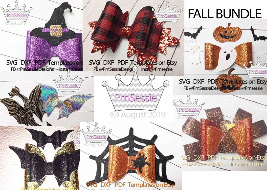 Digital SVG PDF DXF Fall Halloween Bow Template Bundle, Halloween Svg ...