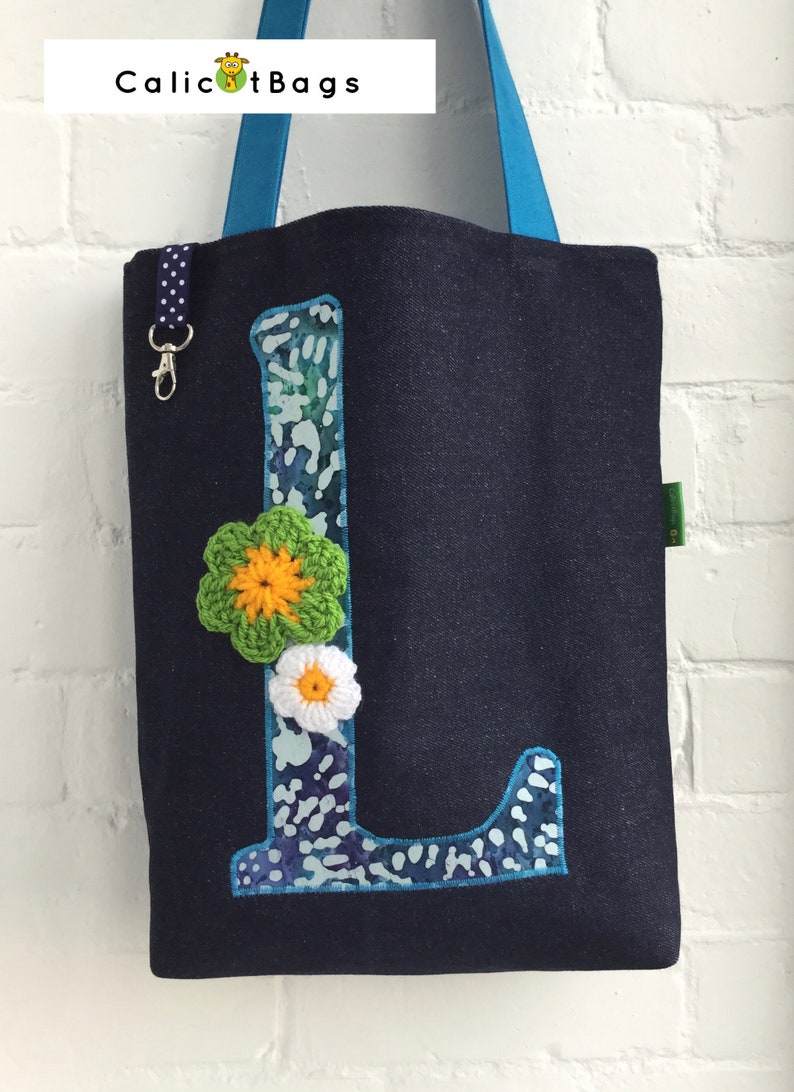 Letter J Personalised Tote Bag Denim Batik, Initial, Alphabet, Pink - Etsy