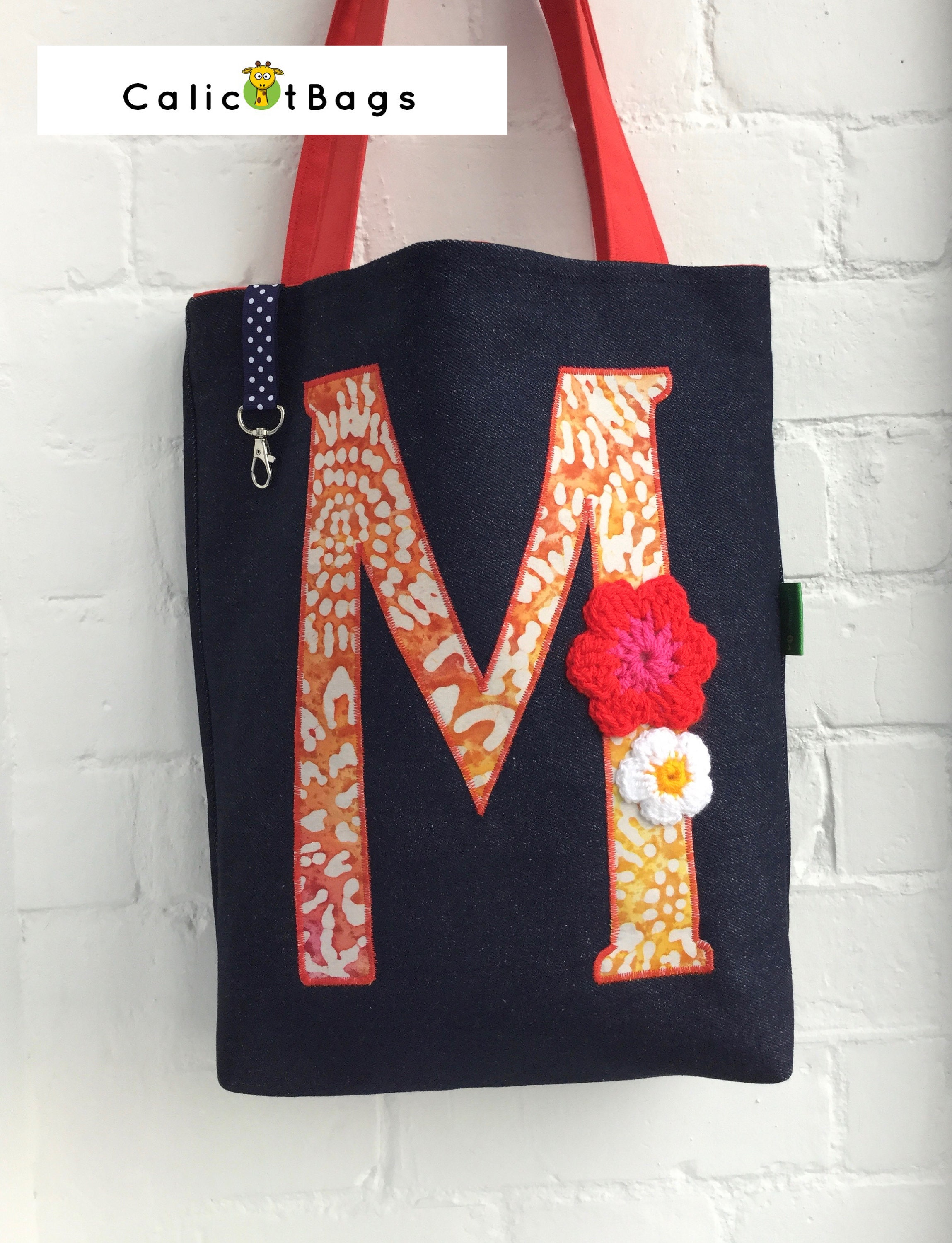 Letter J Personalised Tote Bag Denim Batik, Initial, Alphabet, Pink - Etsy