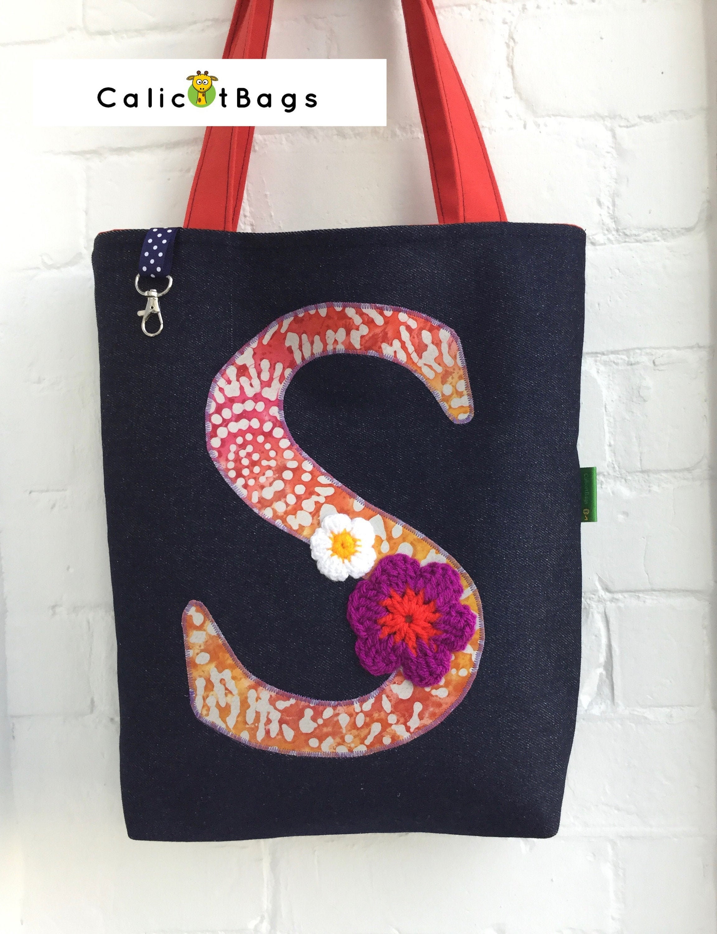 Letter J Personalised Tote Bag Denim Batik, Initial, Alphabet, Pink - Etsy