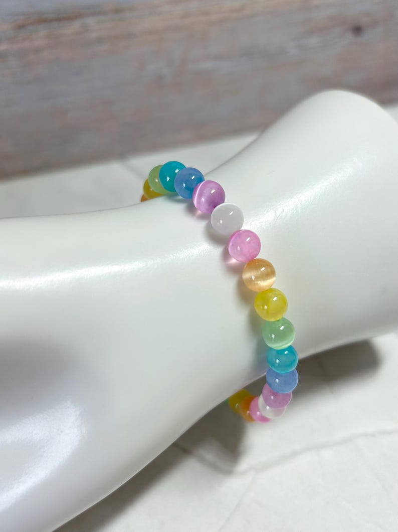 Selenite Gypsum Colorful Pastel Gemstone Beaded Stretch Bracelet ...